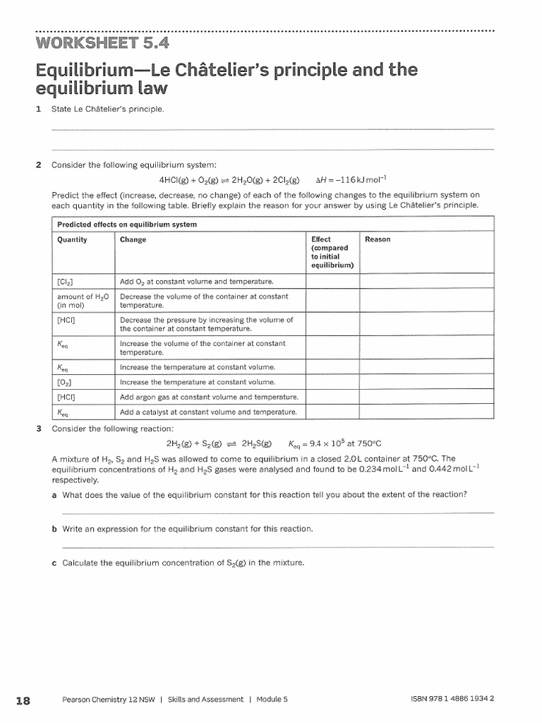 Pearson Chemistry 12 Skills Workbook - Module 5 - Worksheet 5.4 Le ...