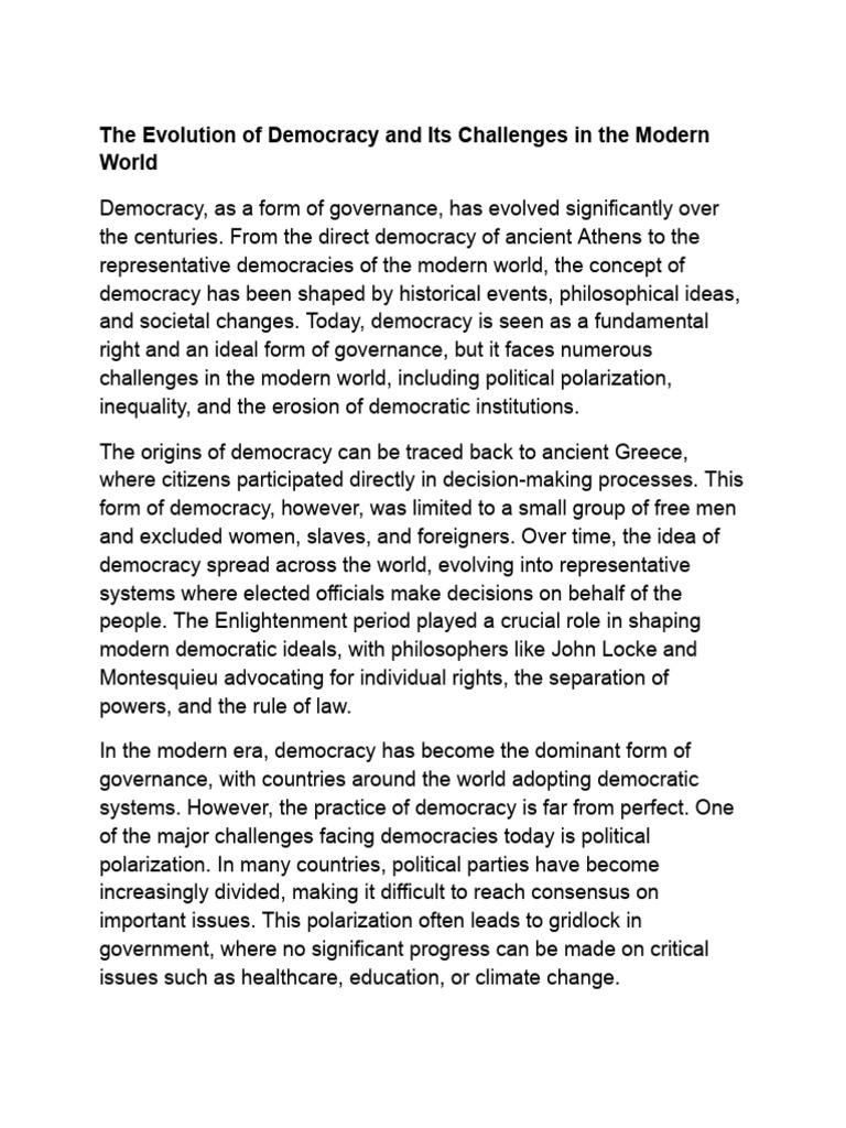 The Evolution of Democracy and Its Challenges in The Modern World | PDF ...