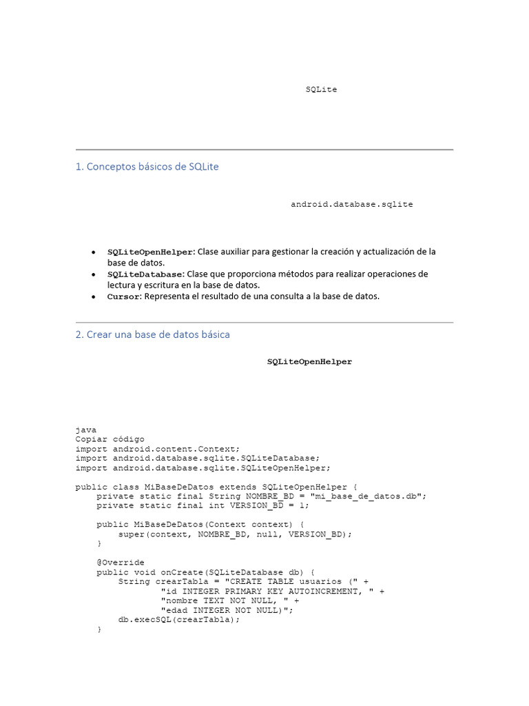 Crear y gestionar SQLite en Android | PDF | Bases de datos | Datos de computadora