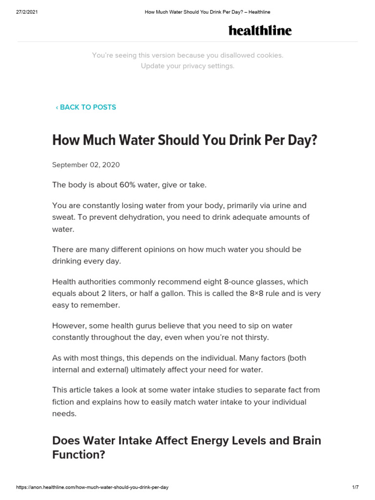 Daily Water Intake Guidelines | PDF | Dehydration | Water