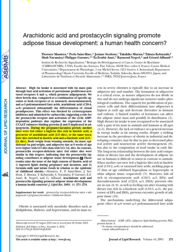 AA and Prostacyclin signaling-AT Development-2002-Massiera | PDF ...