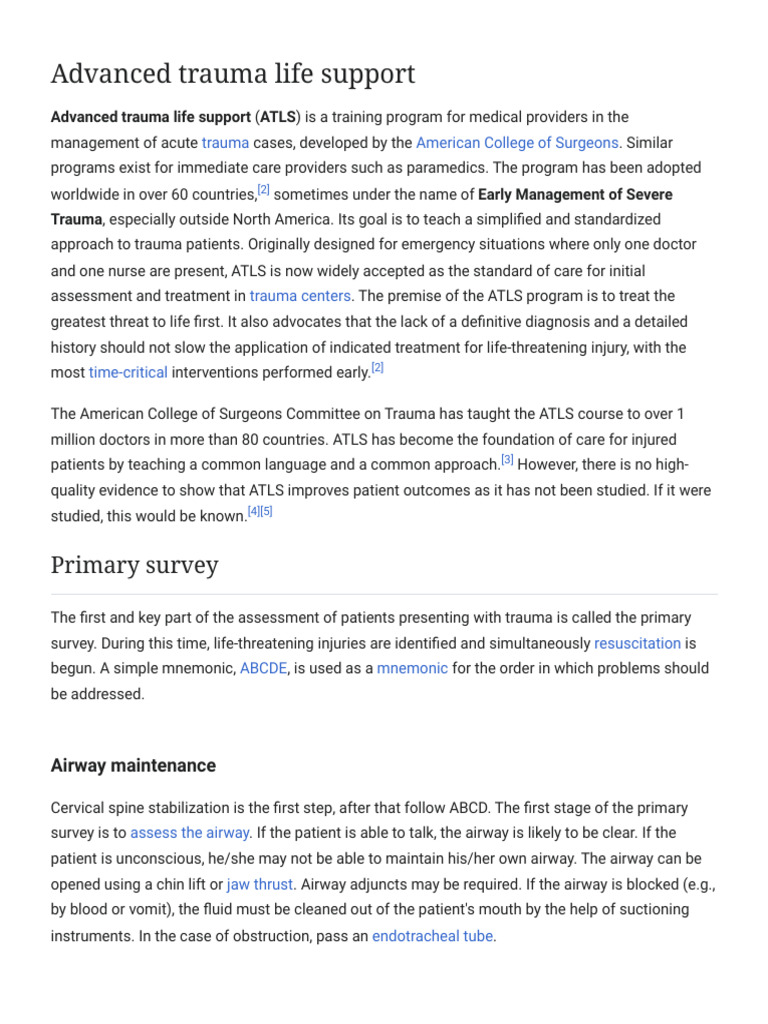 Advanced Trauma Life Support - Wikipedia | PDF | Health Care | Medicine