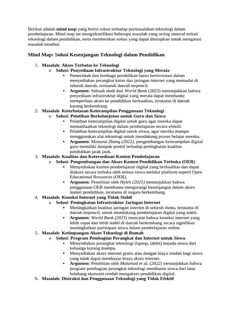 Berikut adalah mind map yang berisi solusi terhadap permasalahan ...