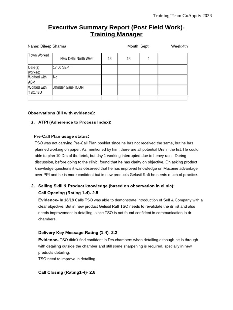 GoApptiv Training Report: TSO Performance Insights | PDF | Cognition