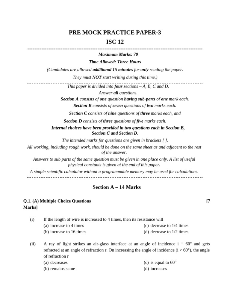 Pre Mock - 3 | PDF | Wavelength | Capacitance