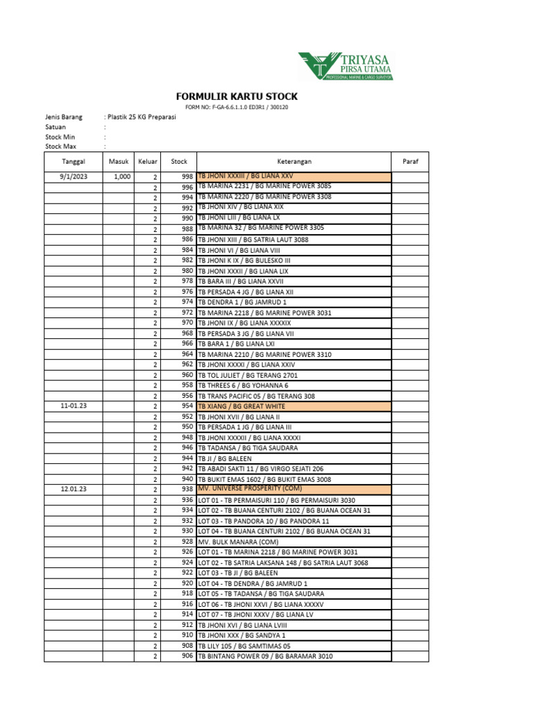 Form Kartu Stock Barang | PDF