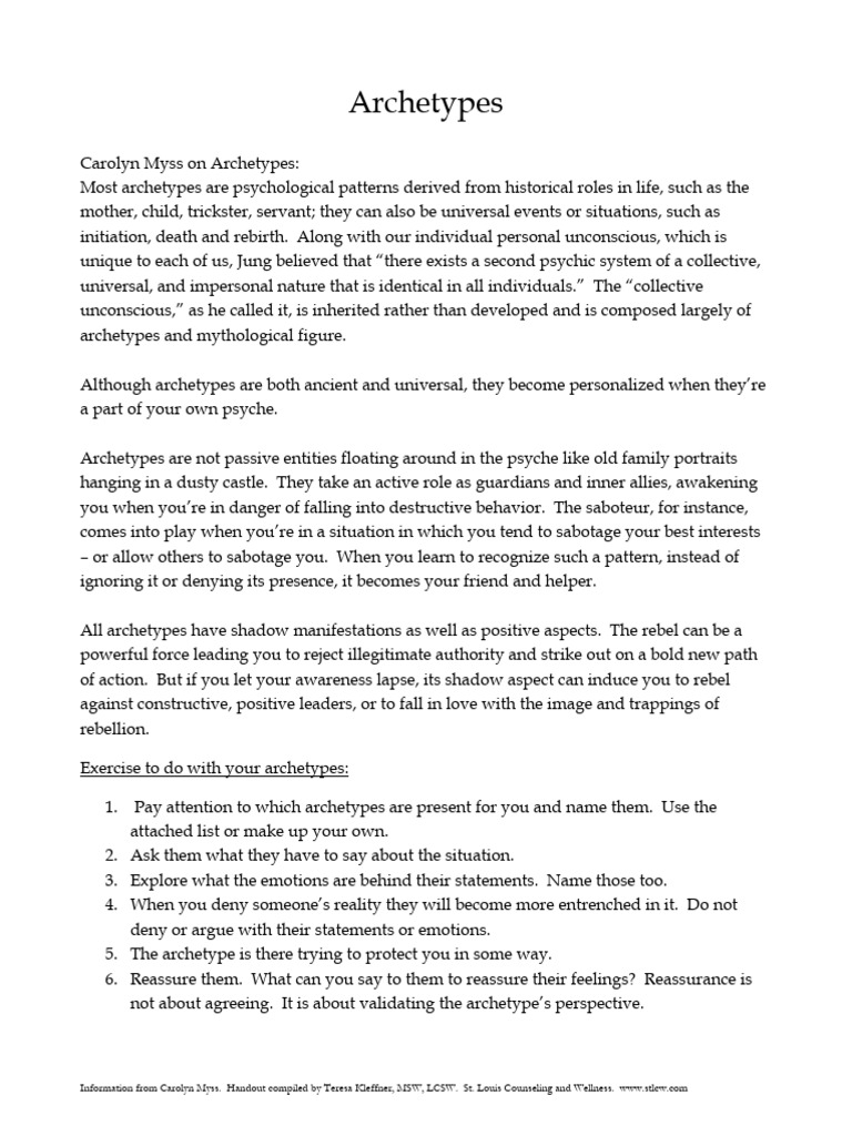 Archetypes Carolyn Myss PDF Free | PDF | Jester | Shadow (Psychology)