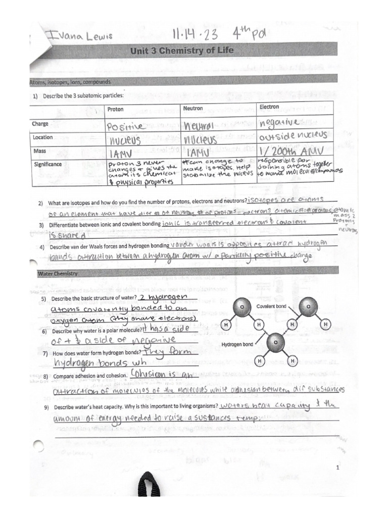 Unit 3 Chemistry of Life | PDF