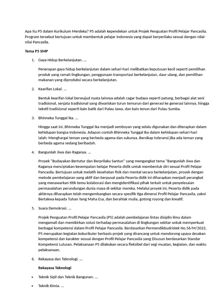 Apa itu P5 dalam Kurikulum Merdeka | PDF