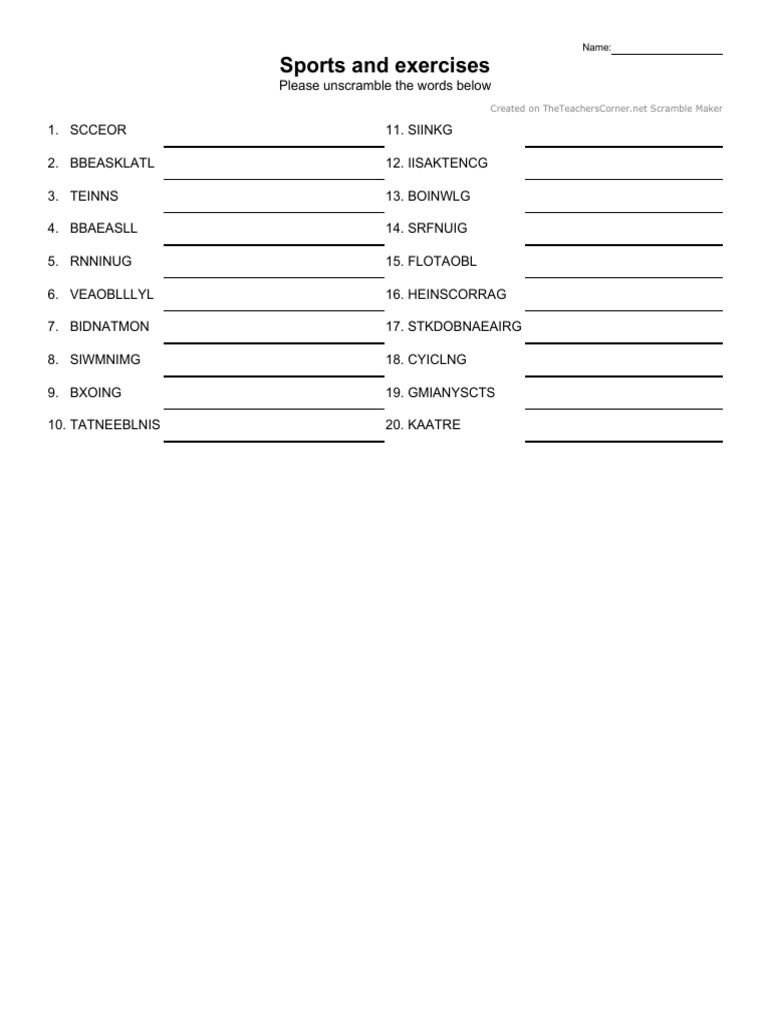 Unscramble Sports and Exercises | PDF