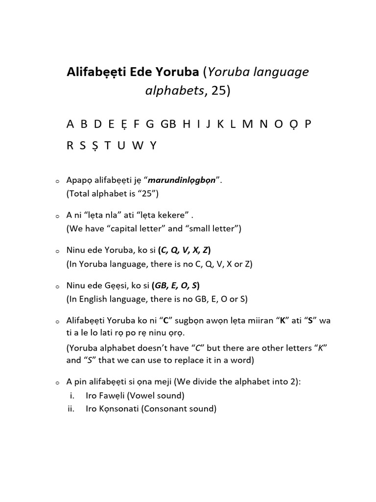 Yoruba (GNS 104) Compiled by Nessa | PDF | Tone (Linguistics) | Syllable