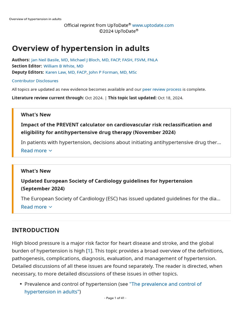 Overview of Hypertension in Adults | PDF | Hypertension | Blood Pressure