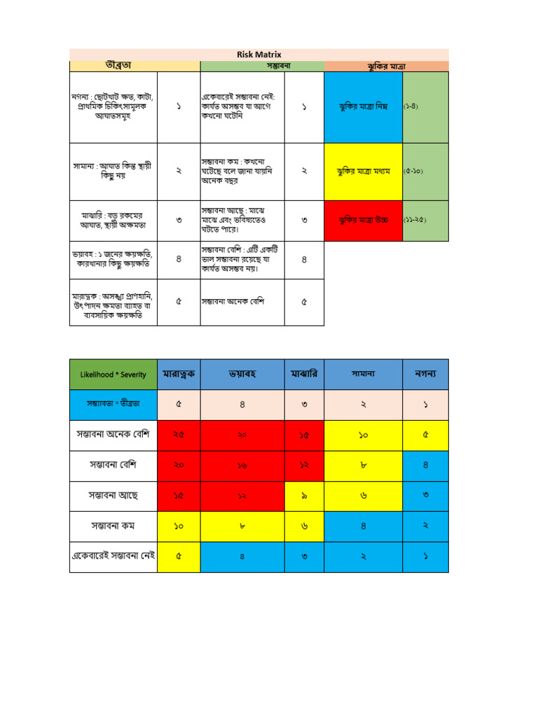 Risk Matrix Bangla Format | PDF