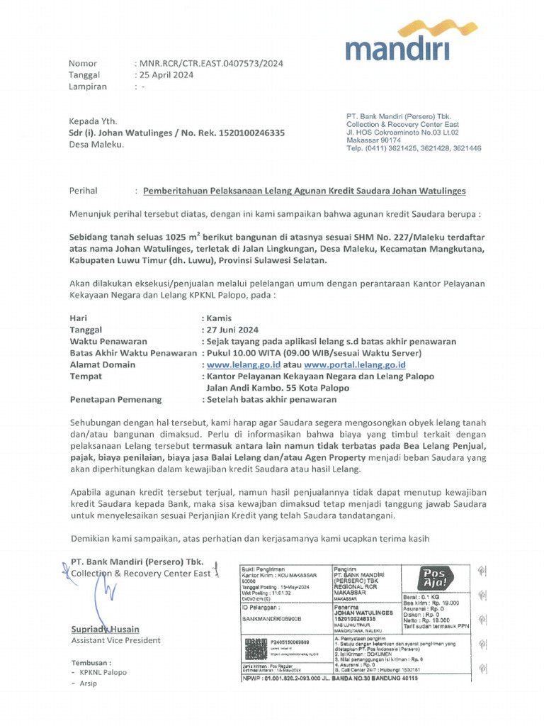 Surat Pemberitahuan Lelang resi | PDF