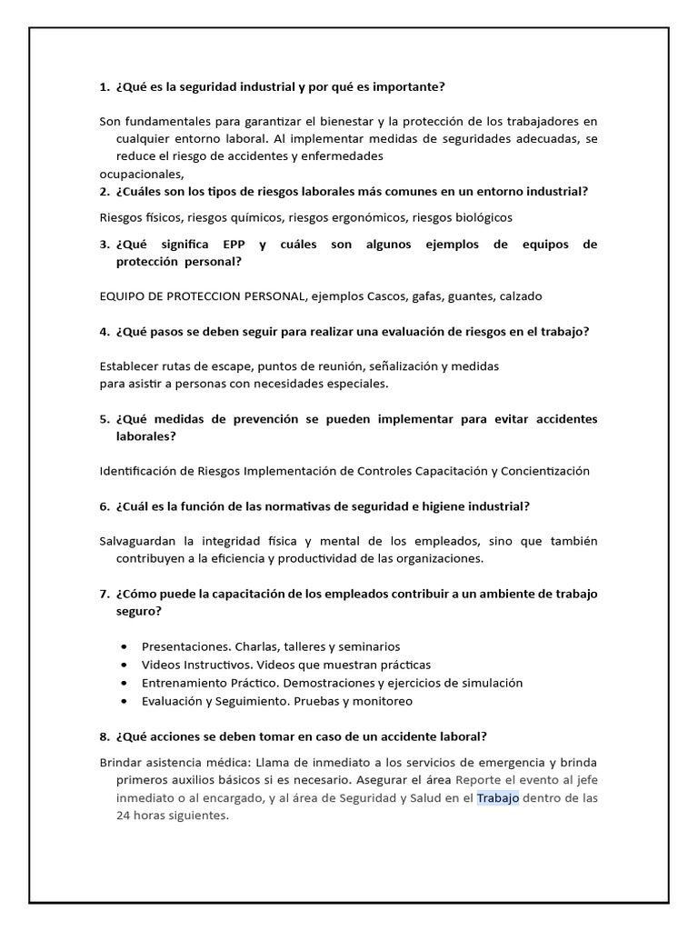 Preguntas de Seguridad Higiene y Gestion Ambiental | PDF