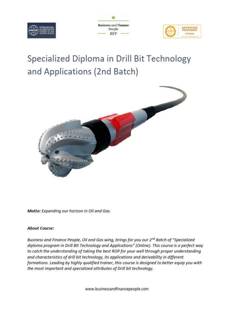 Specialized Diploma in Drill Bit Technology and Applications (Online) | PDF