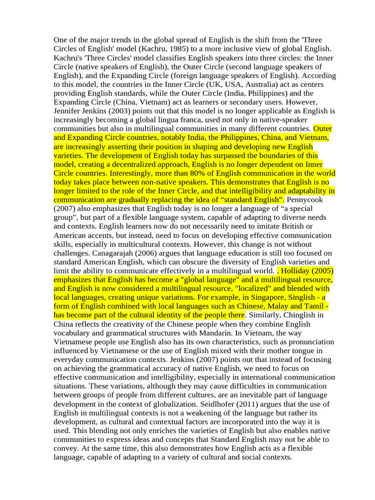 One of The Major Trends in The Global Spread of English Is The Shift ...