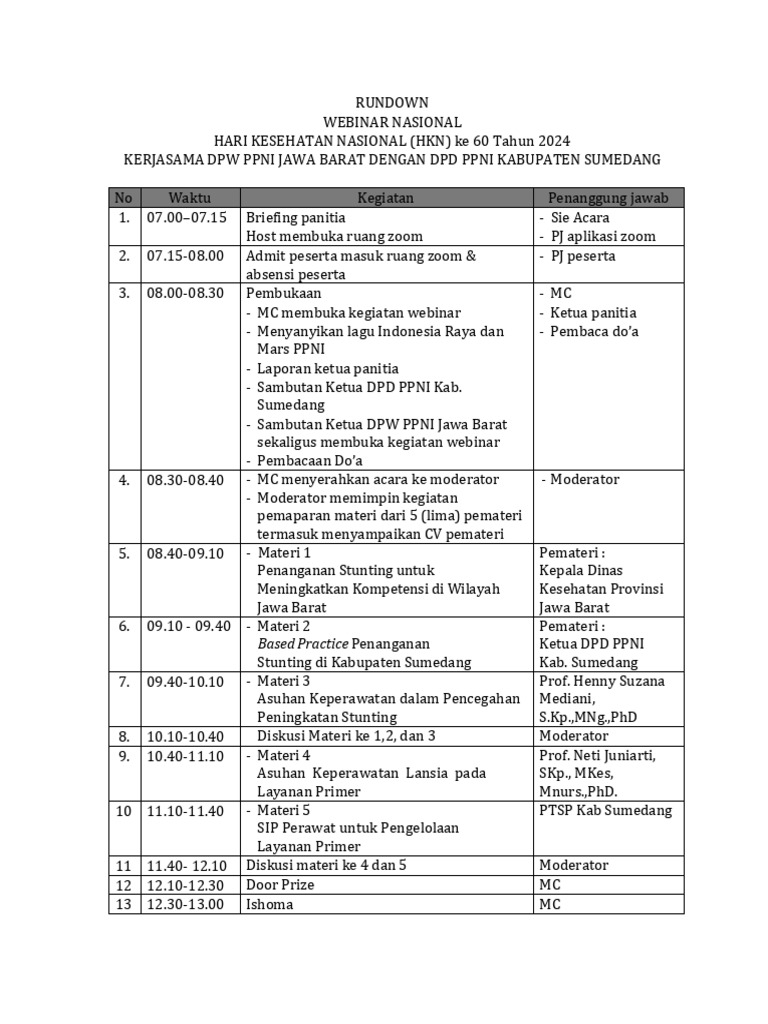 Rundown Kegiatan Webinar & Puncak HKN | PDF
