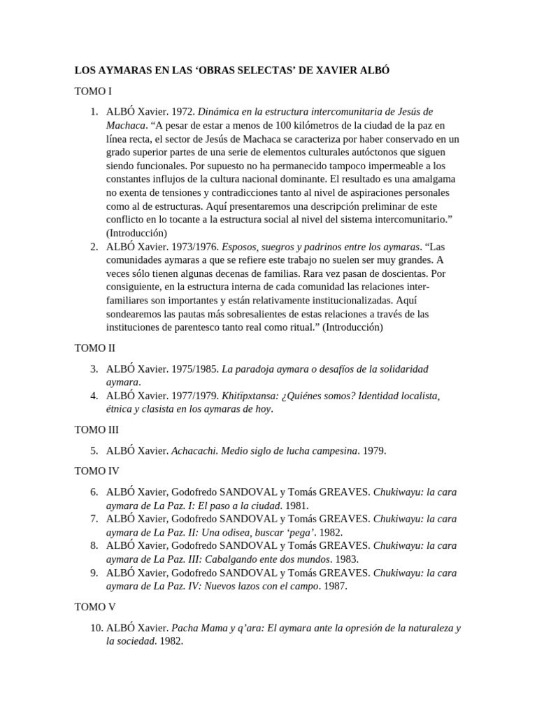 ALBÓ Xavier - Bibliografía Aymara | PDF