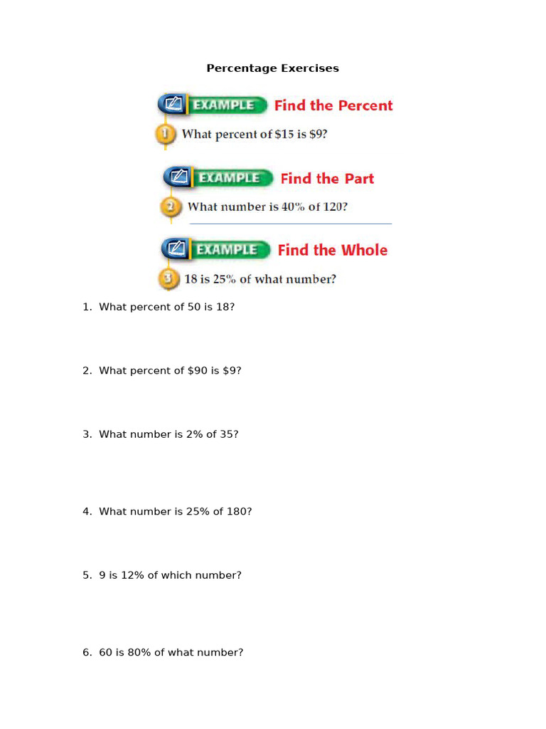 Percentage Calculation Exercises and Answers | PDF