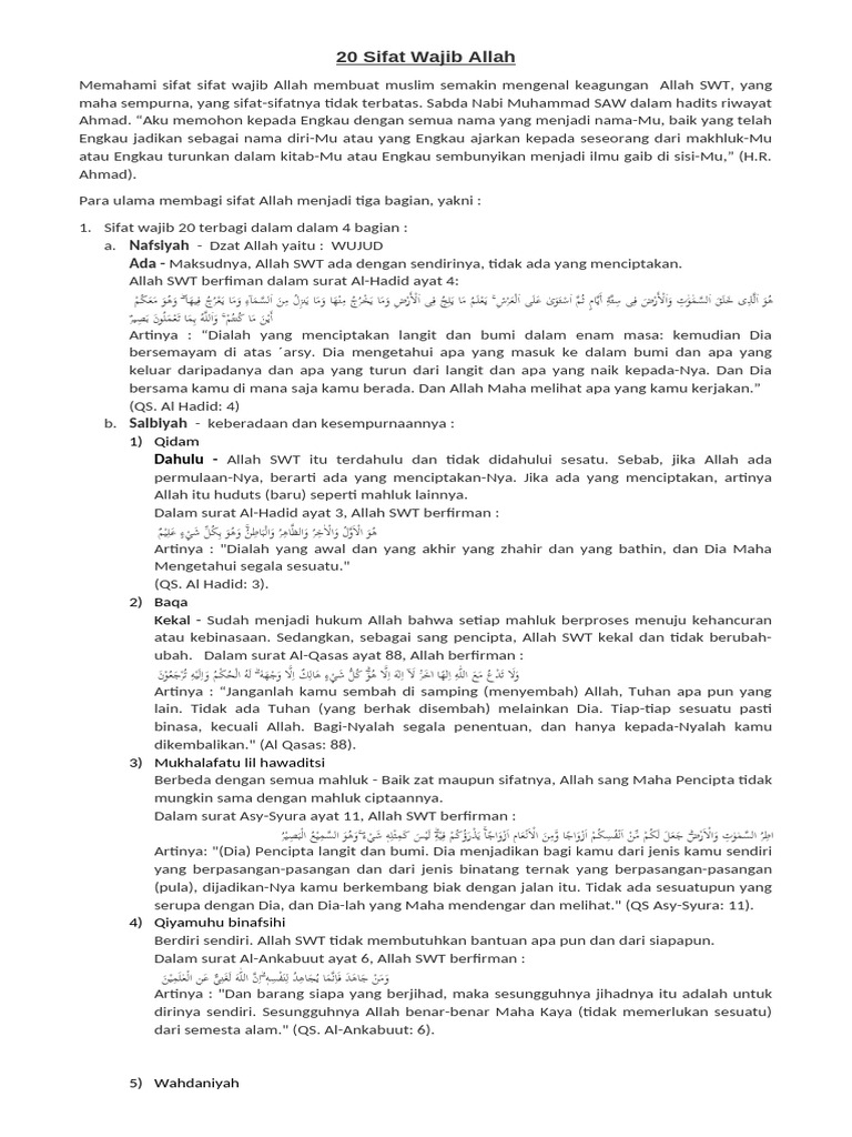 Sifat Wajib Allah SWT | PDF