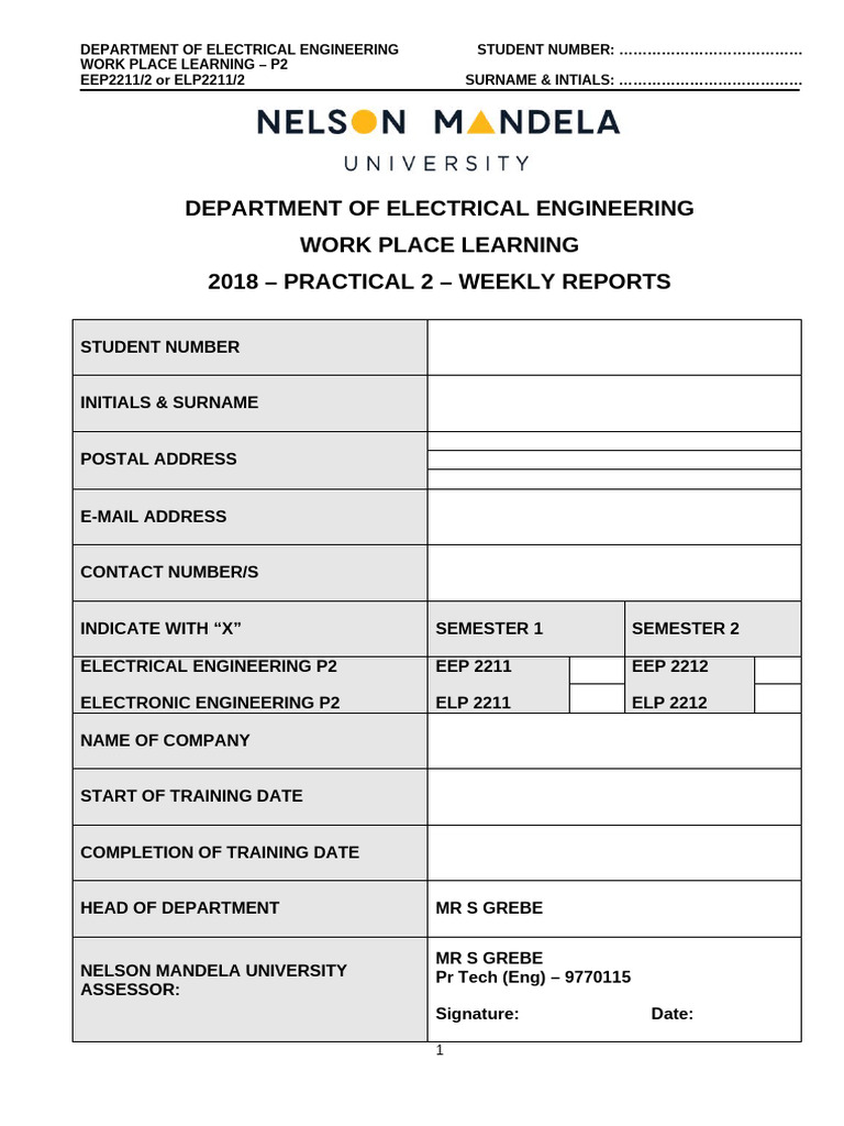 P2 Logbook Weekly Reports 2018 | PDF | Mentorship | Engineering
