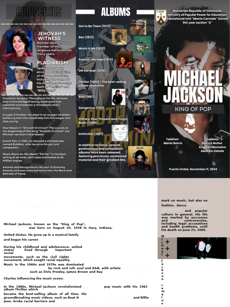 Tríptico de Inglés Michael Jackson. | PDF | Michael Jackson