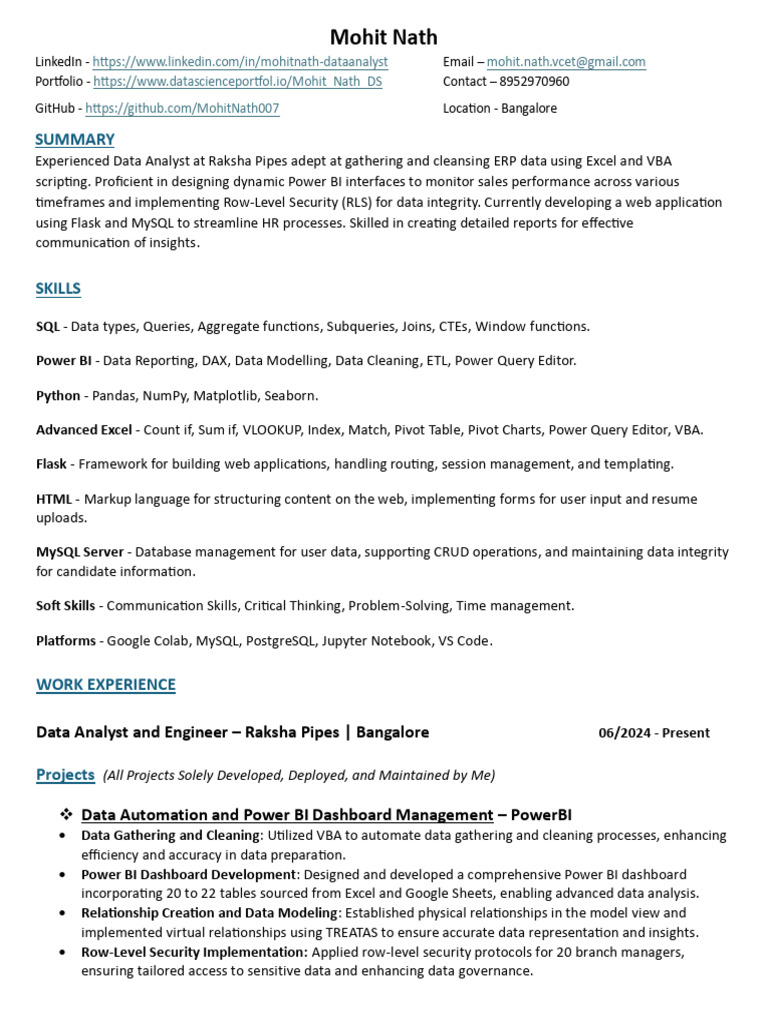 Mohith Nath _ Data Analyst | PDF | My Sql | Computing