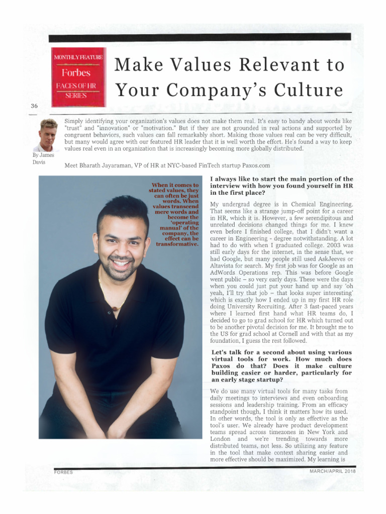 Forbes - Faces of HR Interview - Print Edition Scan | PDF