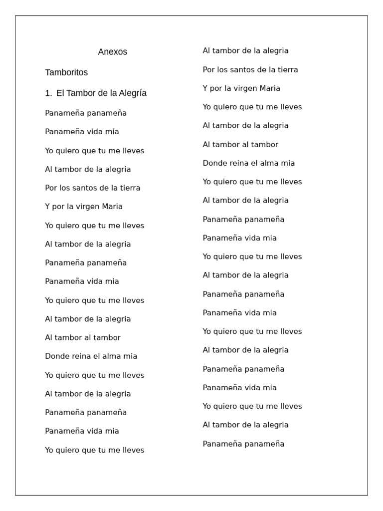 Letras de 5 Tamboritos Panameños | PDF