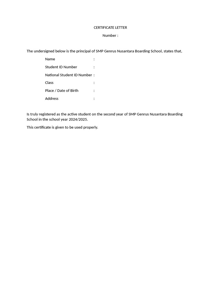 Student Enrollment Certificate 2024/2025 | PDF