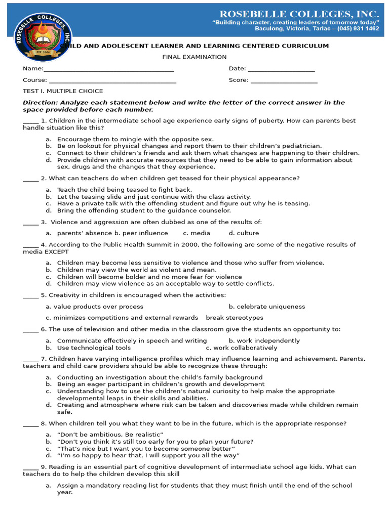 Child and Adolescent Learner and Learning Centered Curriculum | PDF ...