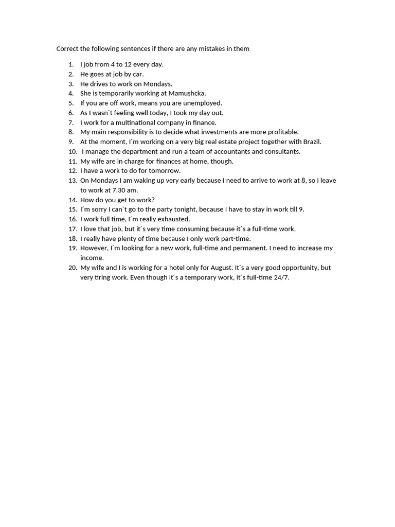 Vocabulary Revision Job Work and Tenses | PDF