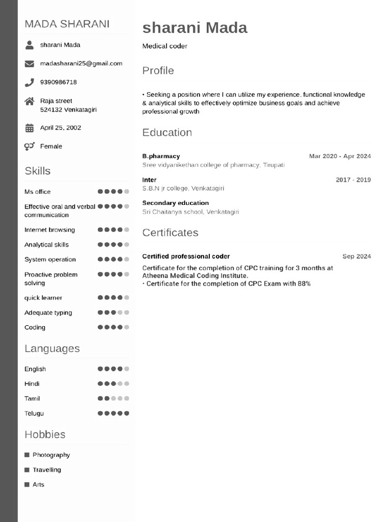 Sharani Resume | PDF