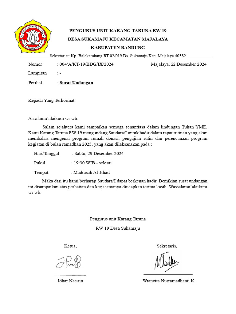 Surat Undangan Rapat-1 | PDF