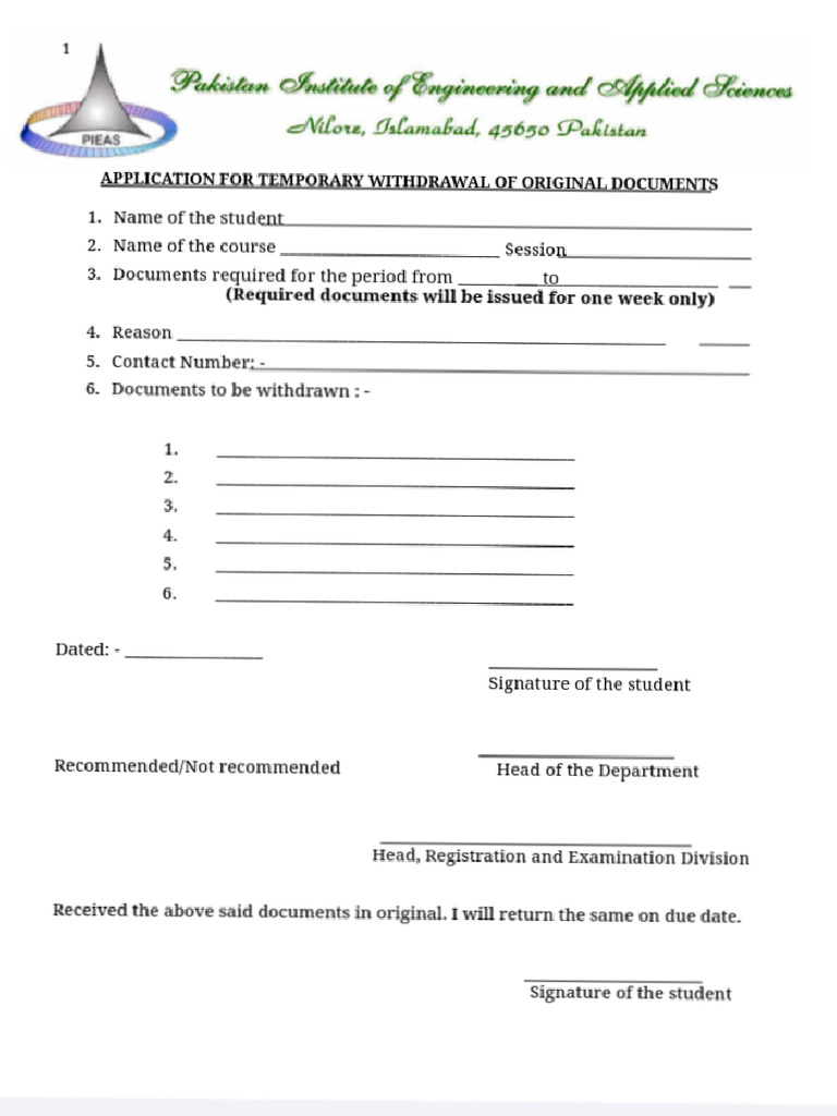 Application For Withdrawal of Documents | PDF