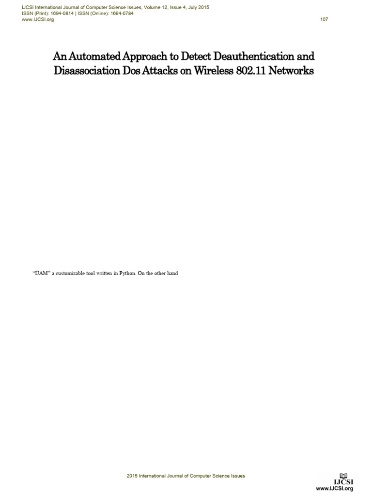 Wireless 802.11 DoS Attack Detection | PDF | Denial Of Service Attack | Ieee 802.11