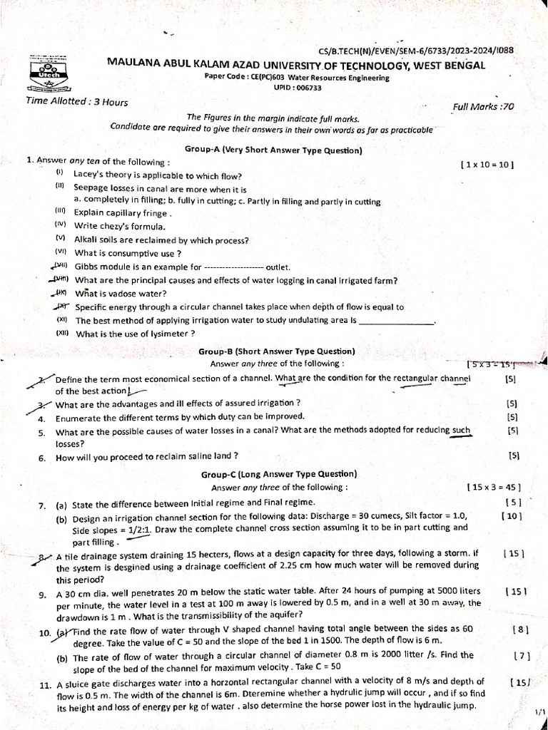 Water Resources Engineering Questions | PDF
