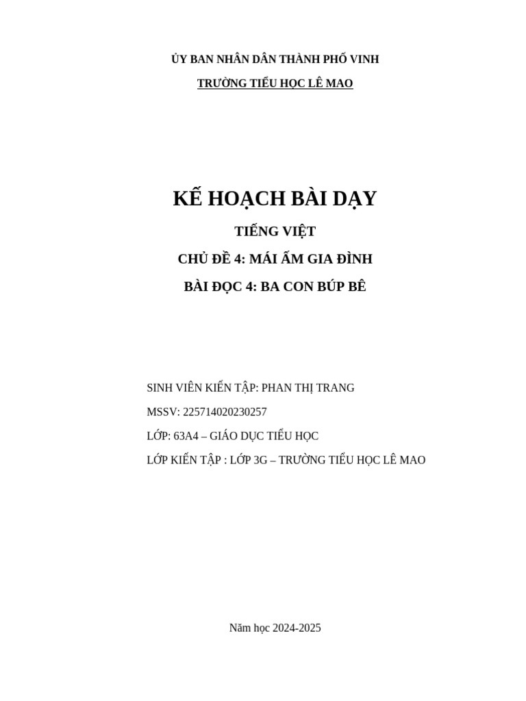 KHBD MÔN TIẾNG VIỆT -BÀI ĐỌC 4 | PDF