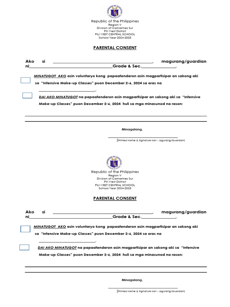 Parental-Consent-Makeup Class | PDF