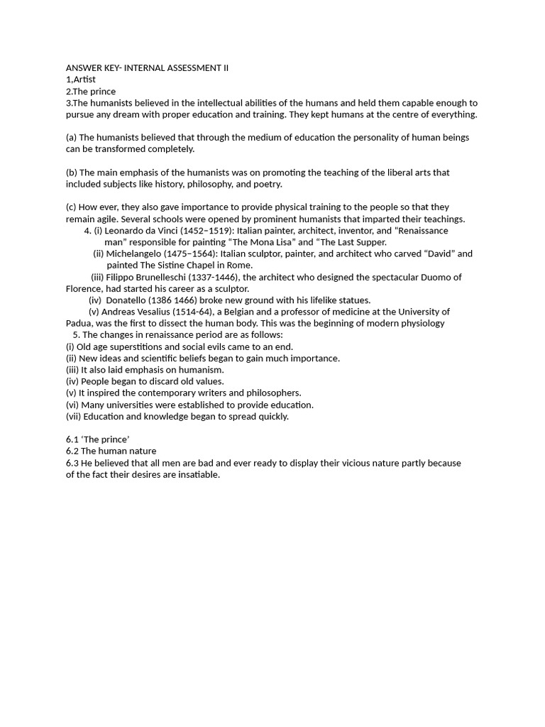 Da Vinci Assessment Answer Key | PDF