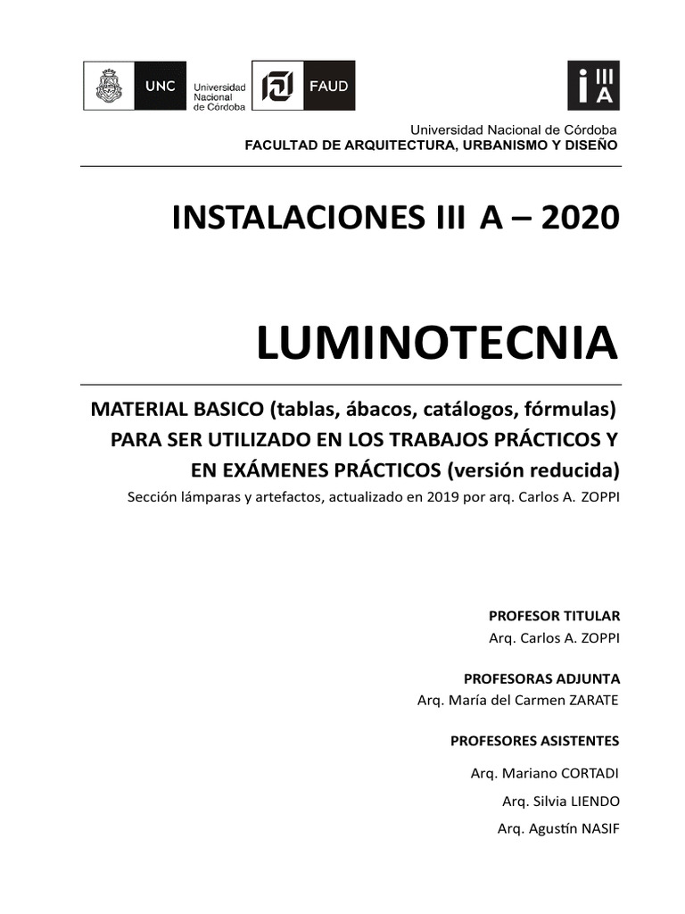 Inst 3a Luminotecnia Tablas y Catálogos 2020 | PDF