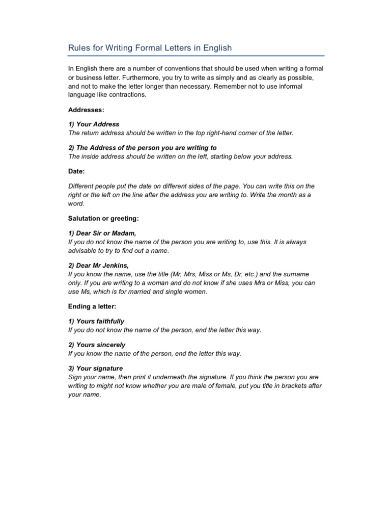 Rules For Writing Formal Letters in English | PDF | Career & Growth ...