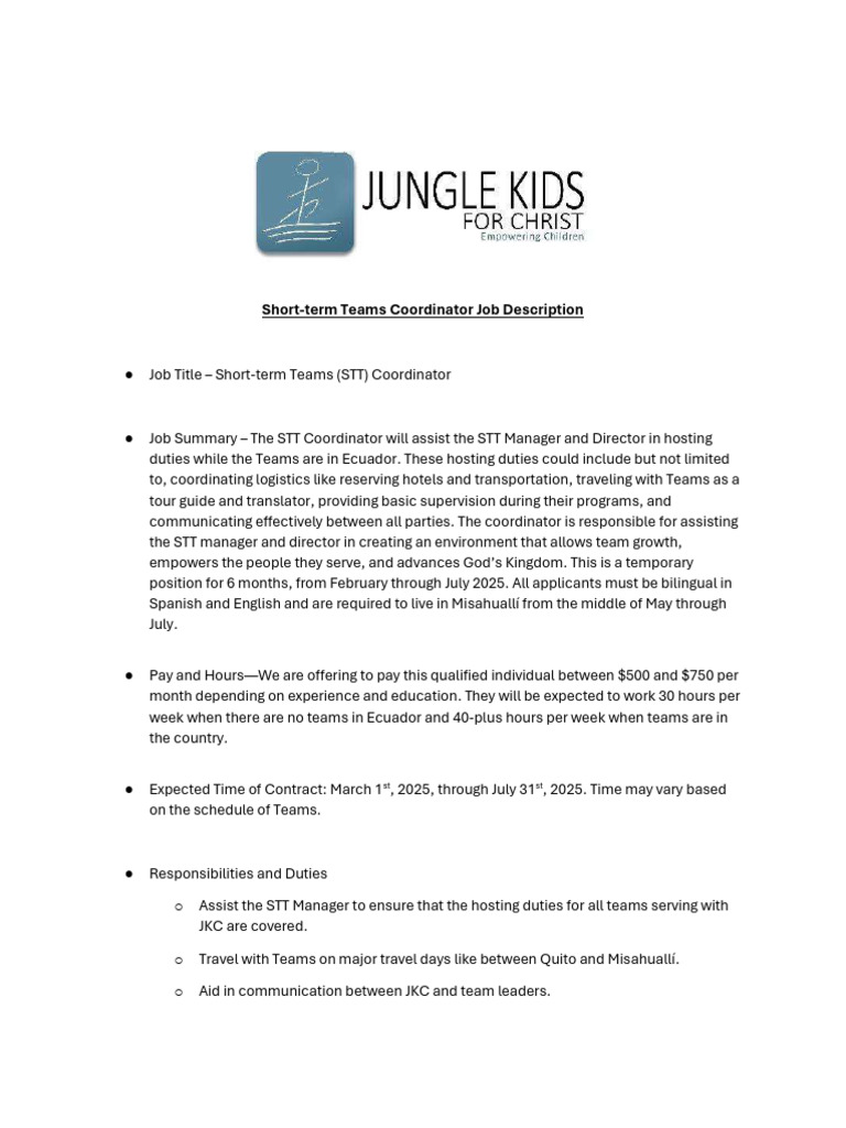 Local Short-Term Teams Coordinator | PDF