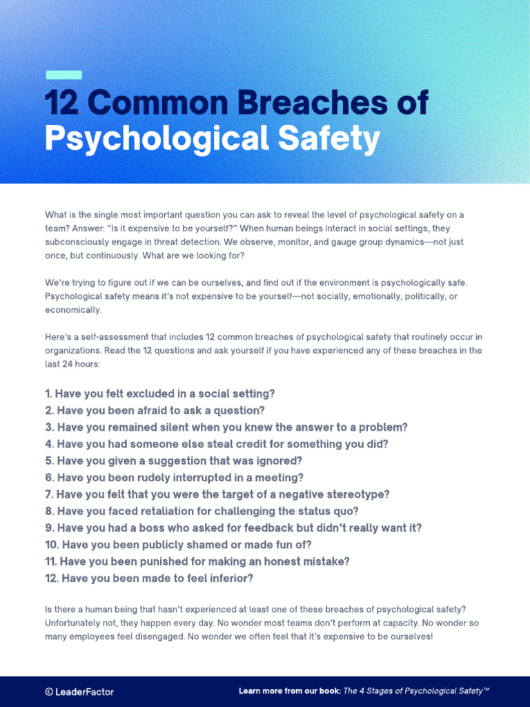 Questions for Psychological Safety | PDF