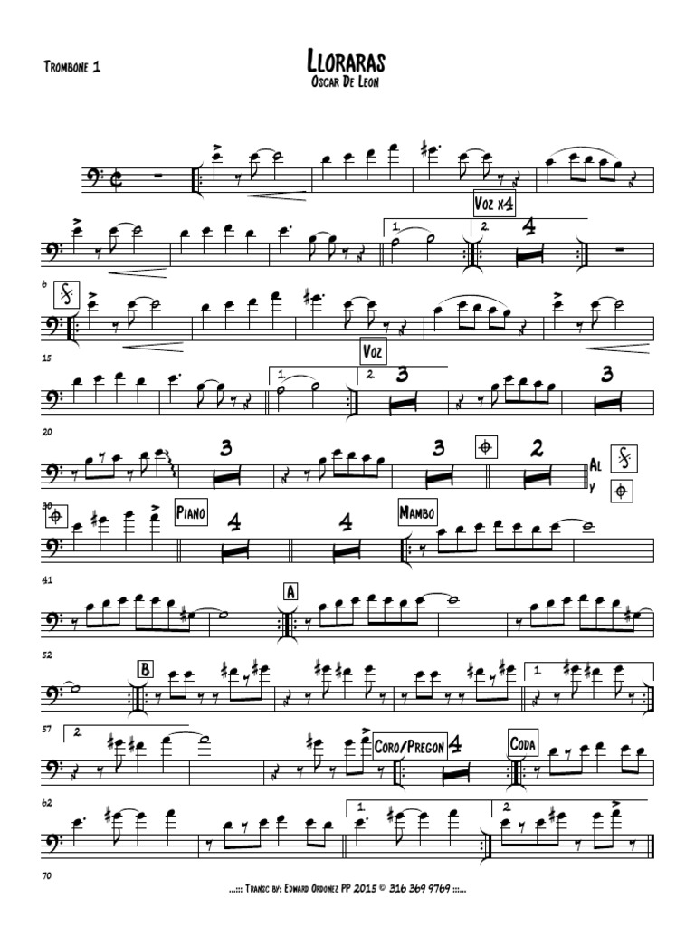 Lloraras - Score - Trombone 1 | PDF