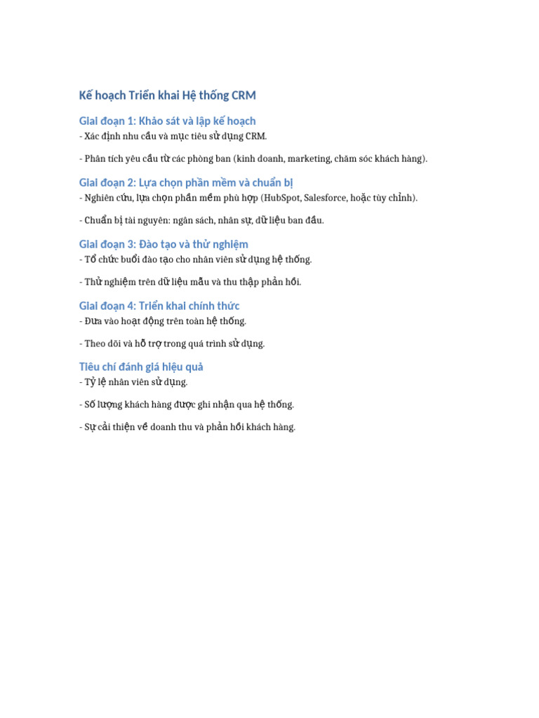 CRM Ke Hoach Trien Khai | PDF