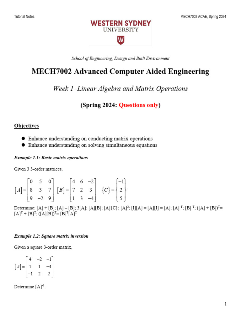 MECH7002-Tute-01-Q | PDF