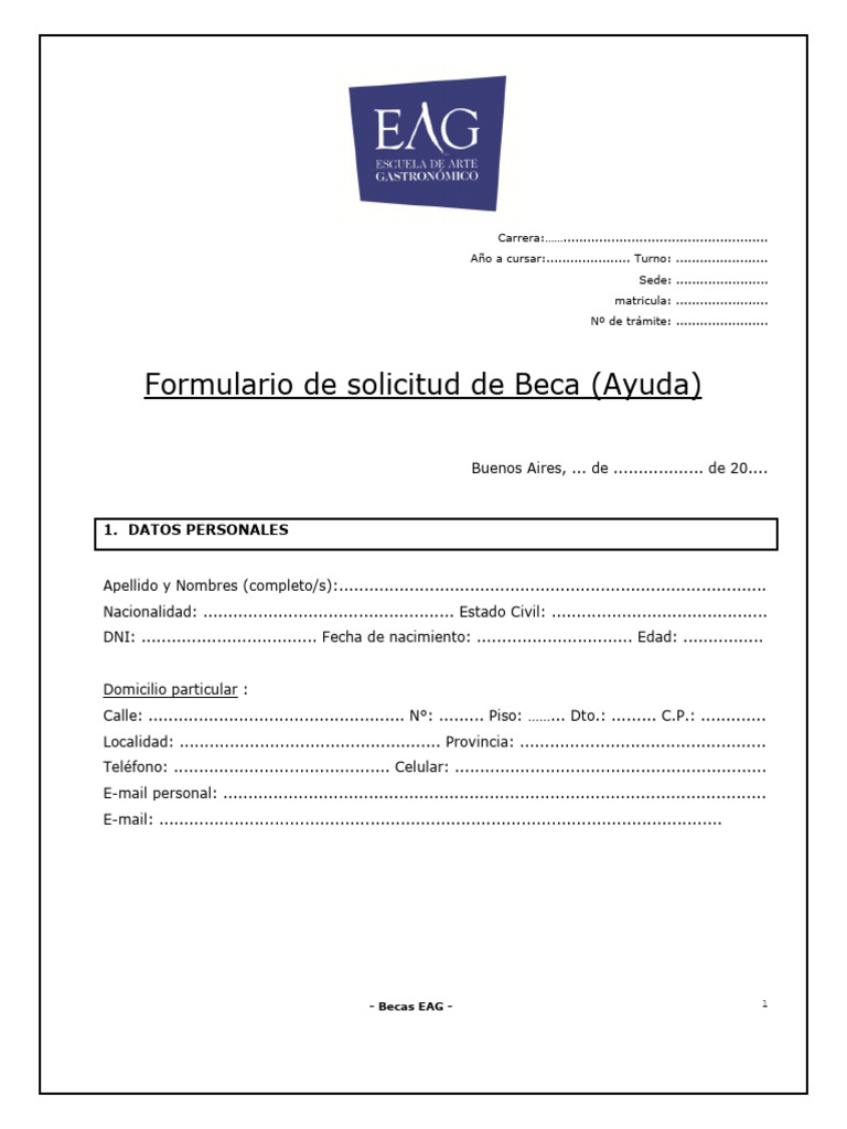 Formulario de Solicitud de Beca EAG | PDF | Documento de identidad