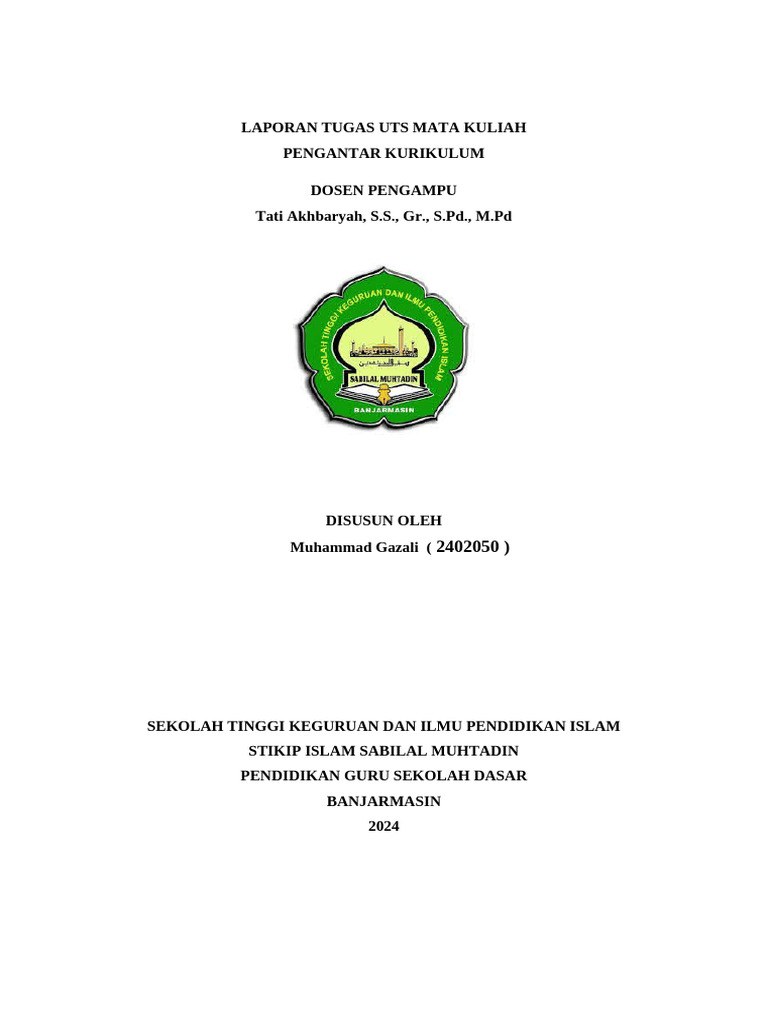 Muhammad Gazali - 2402050 - B - UTS Pengantar Kurikulum | PDF